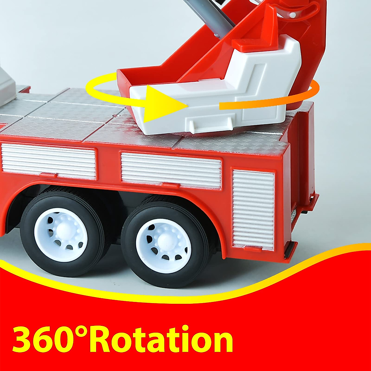 Fire Truck Toys with Siren Lights and Sounds, 1:16 Scale Fire Engine Truck for 3-5 year old Boys Extending Rescue Rotating Ladder Pull Back Toy Trucks for Kids 3 4 5 6 7 8 Years Old Birthday Xmas Gift