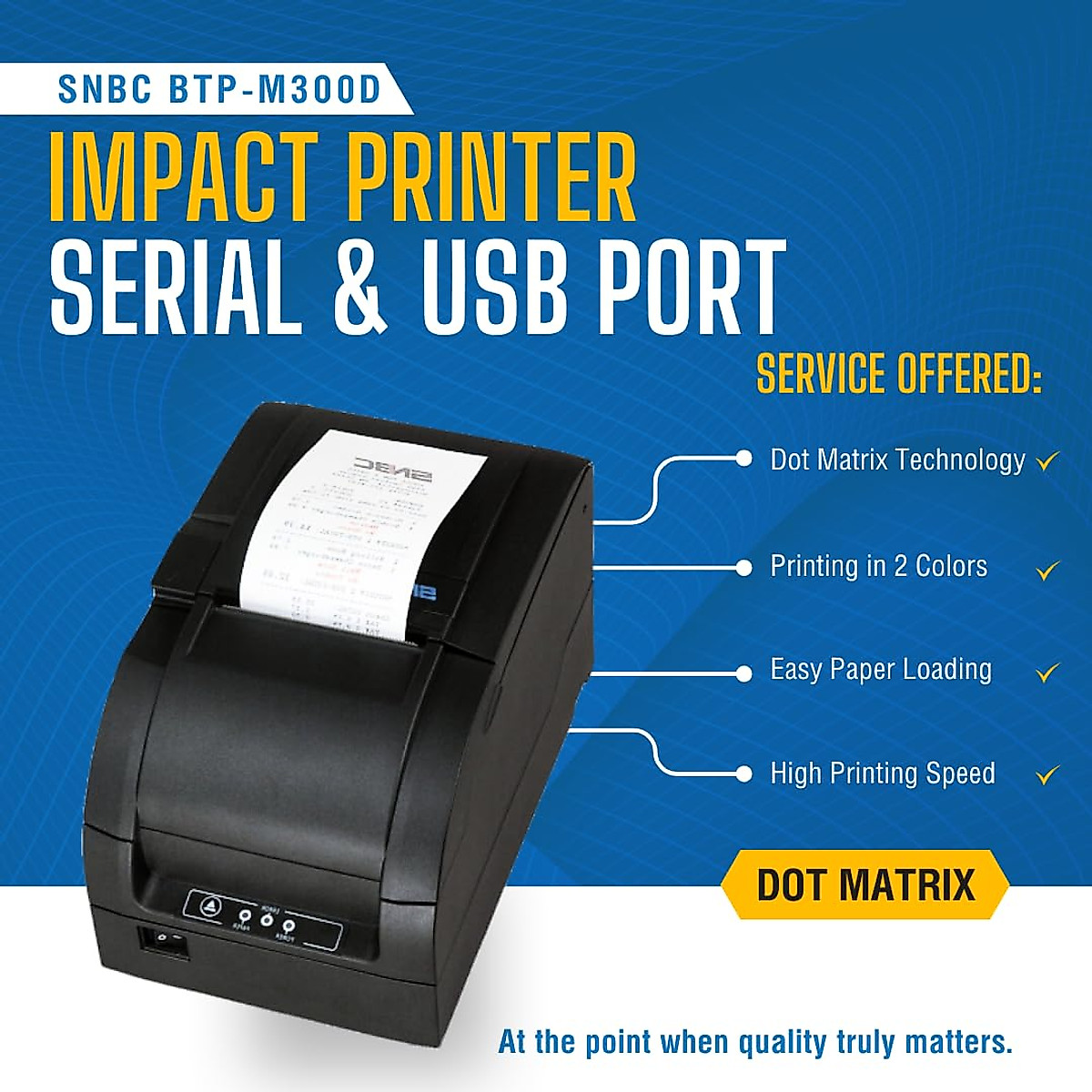 SNBC BTP-M300D Impact USB and Serial Port POS Receipt Printer Black 132084 Manual Cutter