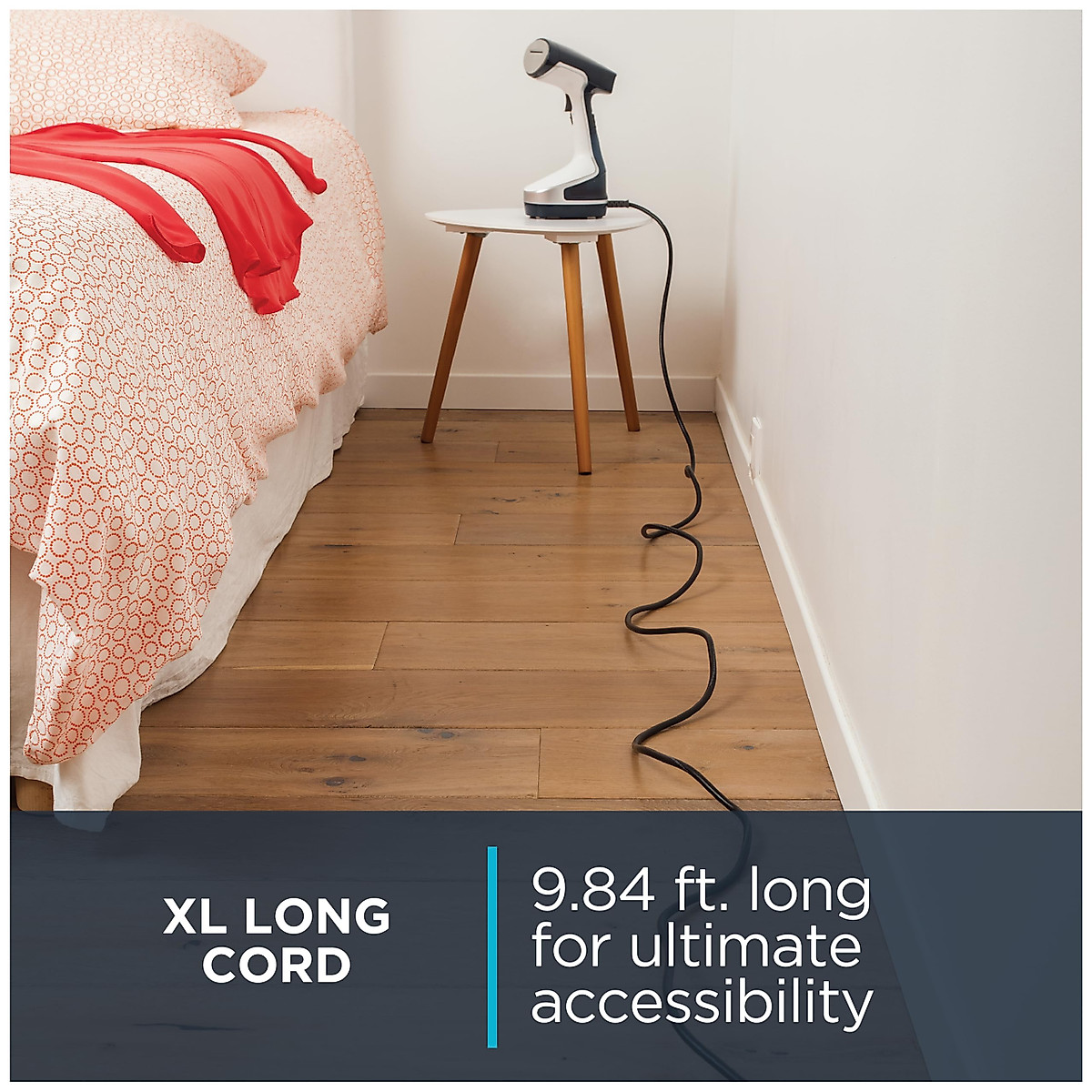 Rowenta DR8120 X-Cel Powerful Handheld Garment and Fabric Steamer Stainless Steel Heated Soleplate with 2 Steam Options, 1600-Watts, White/Blue