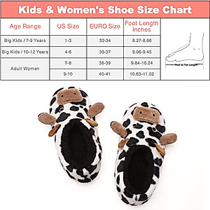 The Metluks Cute Animal House Slippers for Teens Girls Boys Adult Women Indoor, Warm Fuzzy Bedroom Sock Shoes with Grippers Non slip, Cozy Funny Christmas Gifts Cow Kids Size 4-6