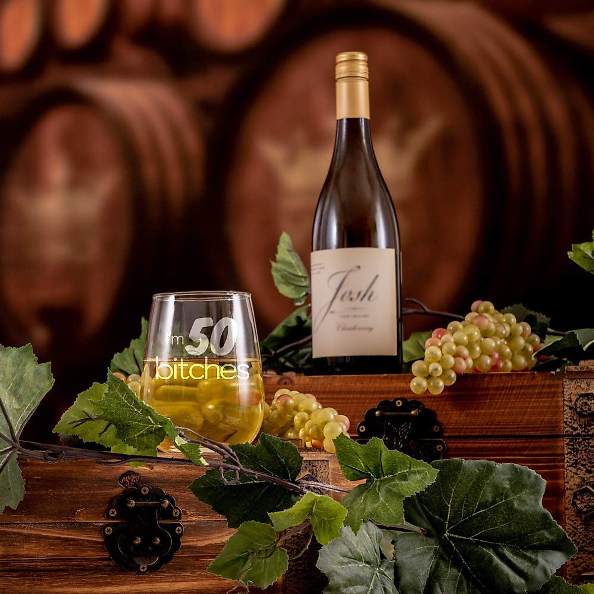 IT'S A SKIN I'm 50 Bitches |Stemless Wine Glass 17oz for red and white wine - Great Gift for Her, Him Travel includes free wine/food pairing card