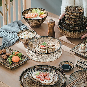 Porcelain Plate and Bowl Set,Dinnerware Set for Home or Special Restaurant, Ceramics Dinner Sets, 66 Pieces Leopard Glaze Porcelain Dinnerware Set | Japanese-Style Steak Plate Cereal Bowl and Soup Bo