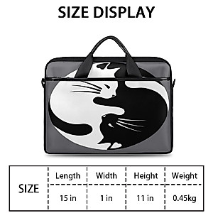 Black White Cat Laptop Computer Bag Waterproof Shoulder Messenger Bag 13-15 inch Durable Laptop Tote Bag with Shoulder Strap Handle Lightweight Crossbody Briefcase