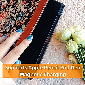 ManZePai Handmade Vintage Fabric Case with Pencil Holder for iPad Air 11/13 Inch 2024/for iPad Pro 11 Inch 12.9 Inch/for iPad Air 4th 5th Gen/for iPad 7th 8th 9th 10th Gen/Mini 6,Apple Pencil Charging