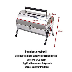 Portable BBQ Grill Portable Charcoal Grill Mini Lightweight BBQ Smoker Grill for Outdoor Barbecues Camping Backyard Garden Picnic Beach Party, Stainless Steel, Silver for Patio Backyard Barbecue Campi