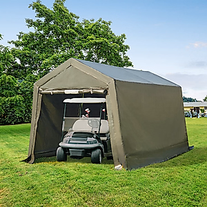 ADVANCE OUTDOOR 7x12 ft 2 Roll up Doors & Vents Outdoor Portable Storage Shelter Garage Tent Carport for Motorcycle ATV with Heavy Duty Metal Frame and Anti-UV Snow Resistant Waterproof Cover, Gray
