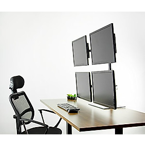 VIVO Black Adjustable Quad Monitor Desk Stand Mount, Free Standing Heavy Duty Glass Base, Holds 4 Screens up to 27 inches, STAND-V004FG