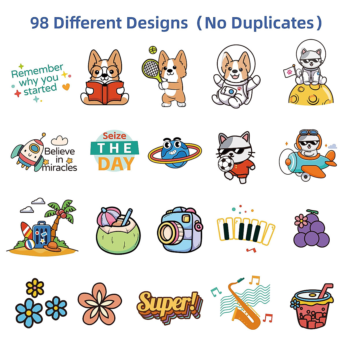 Sontanbao 98PCS Cute Water Bottle Stickers for Kids, Stickers for Water Bottles, Waterproof Stickers Vinyl Stickers Laptop Stickers Inspirational Stickers Pack
