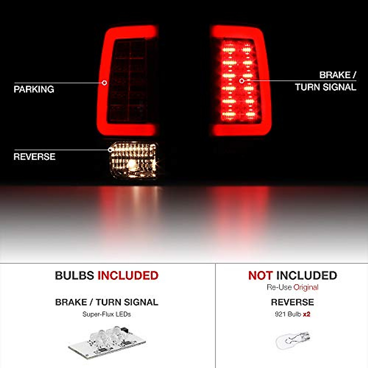 VIPMOTOZ Premium OLED Tube Tail Light Lamp For 2009-2018 Compatible with Dodge RAM 1500 2500 3500 - [Factory Incandescent Model] - Matte Black Housing, Smoke Lens, Driver & Passenger Side