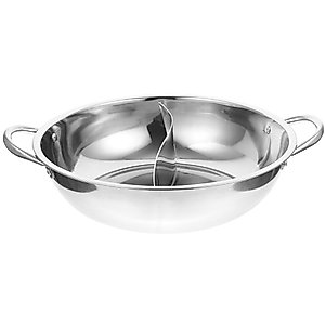 Cabilock Nonstick Frying Pan Double Flavor Hot Pot with Divider Stainless Steel Dual Sided Hot Pot Pan Household Divided Stock Pot for Induction Cooktop Gas Stove - 32cm Non Stick Frying Pans