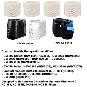 ITidyHome 4 Pack Replacement Humidifier Filter Wicking Compatible with Honeywell HC-888, HC-888N, Filter C,Designed to fit HCM-890 & HEV-320 & DCM-200 & DH-890