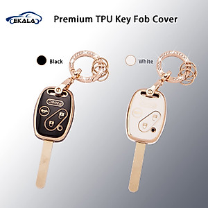EKALA for Honda Key Fob Cover Soft TPU Full Protection Smart Key Case Shell with Bling Keychain Fit for Honda Accord Civic CR-V Pilot Element 4 Buttons Remote Smart Key Fob Holder (R-Hod-4R-W)