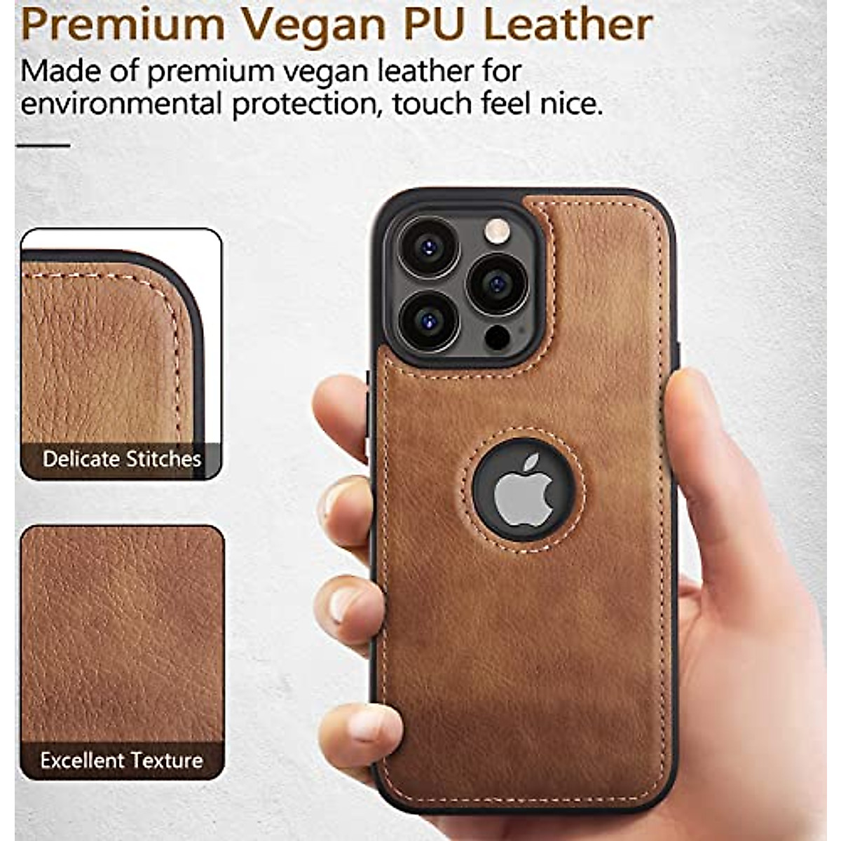 WTCASE for iPhone 14 Pro Max Leather Case, Thin Flexible Soft Grip Luxury Vgean PU Leather Cover for Men, Durable Anti-Scratch Full Phone Cases Compatible with iPhone 14 Pro Max(2022) 6.7" (Brown)