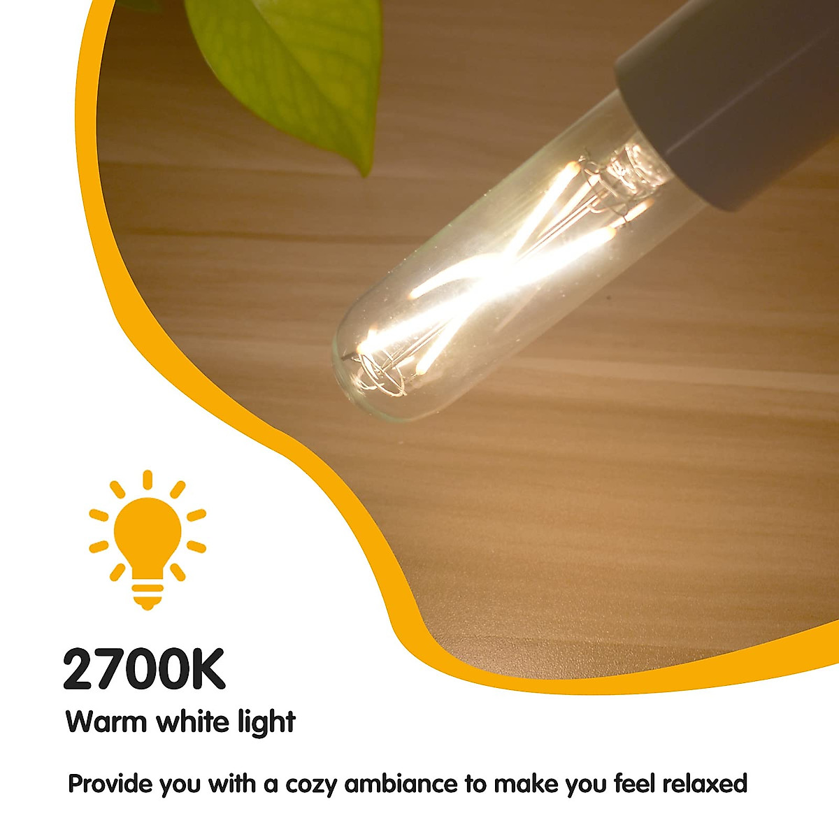 Dimmable 2W Tubular LED Bulbs, 2700K Warm White, Edison Style Filament Light Bulb, Vintage T10 Lamp Bulb 25 Watt Equivalent, E26 Medium Base 200LM,Clear Glass Cover,3Pack