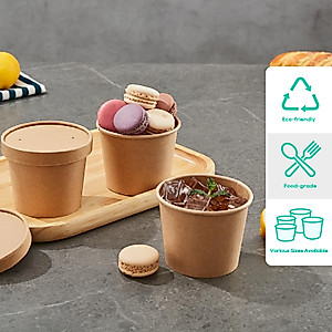 50pack 12oz Paper Soup Containers with Lids, Disposable Kraft Paper Food Cups, Ice Cream Cups, Paper food Storage with Lids, Microwavable and freezer safe, Suitable for Christmas Thanksgiving (Brown)