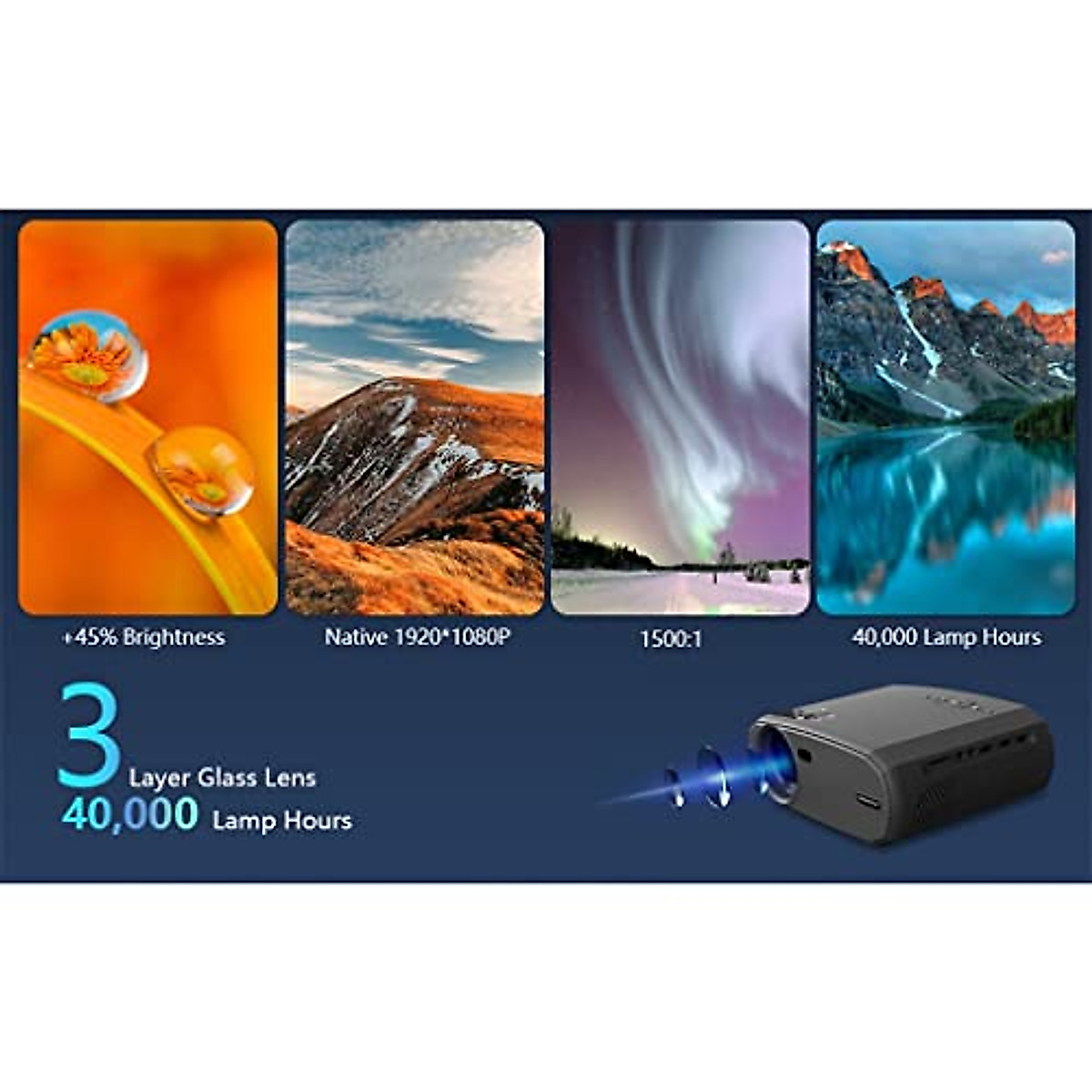 ZLXDP V50 Portable 5g WiFi Projector Mini Smart Real 1080p Full Movie Proyector 200'' Large Screen Led Bluetooth Projectors (Color : E)