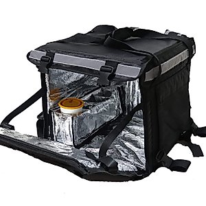 PK-64B: Big Pizza/Food Delivery Bag for Motorcycle or Bicycle, 16"x16"x16", with Metal Rack for Motorcycle Use