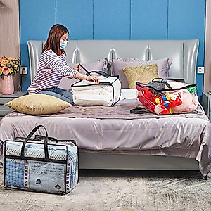 OYOUNGNI Clear Clothes Storage Bag Organizer with Reinforced Handle, Vinyl Storage Bags for Comforter, Blanket, Bedding, Toys, Transparent Moving Totes with Sturdy Dual Zippers, 3 Pack, 55 L, Black