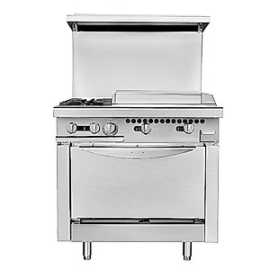 WMAOT 36" Commercial Range with 2 Burner 4.8 Cu.Ft Electric Oven 24" Griddle 35000 BTU Manual Natural Gas Range for Commercial Kitchen Restuarant Bar