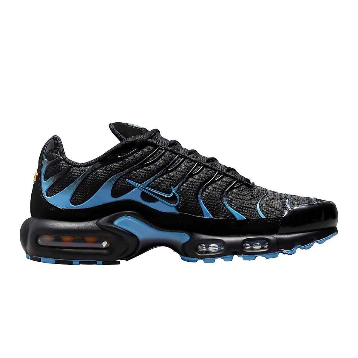 NIKE Unisex Air Max Plus Shoes, Black Black University Blue, 9.5 US Men