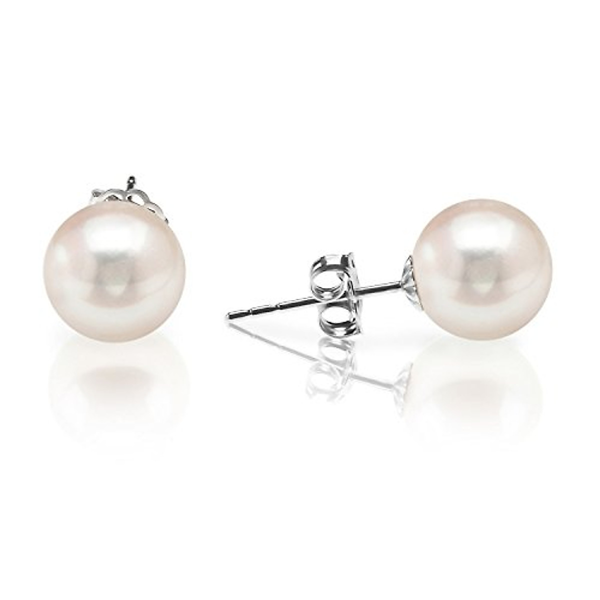 PAVOI Handpicked AAA+ 14K White Gold Round White Freshwater Cultured Pearl Earrings | Pearl Earrings for Women - 6mm