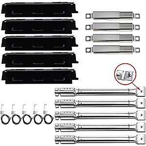 Hisencn Grill Replacement Parts for Charbroil 6 Burner 463230515, 463230514, g431-0300-w2a, G433-0016-W1, Grill Burner, Heat Plate Tent Shield, Adjustable Crossover Tubes, Ignitor Repair kit