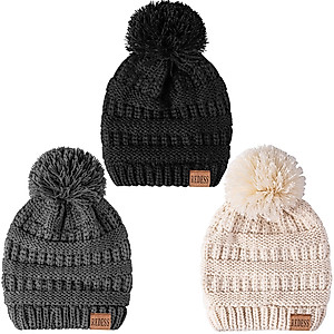 REDESS Baby Kids Winter Warm Hats, Infant Toddler Children Pom Pom Beanie Knit Cap Girls Boys