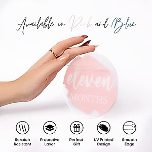 Stork+Sweet Monthly Baby Milestone Cards, Cute Acrylic Cards for Shower Gifts, 13 4in Discs + Canvas Bag, Newborn Gift Set Boys & Girls, Milestone, Blue, 1