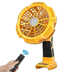 WaxPar For Dewalt Fan Cordless Jobsite Fan, USB Floor Fan Industrial fan with Light Compatible with Dewalt 14.4-20V Li-Ion Battery, Remote, 3 Wind/Brightness Modes, Timer