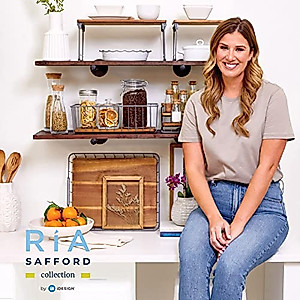 The Ría Safford Collection by iDesign Open Front Wire Basket with Acacia Wood, 10" x 10" x 8", Charcoal