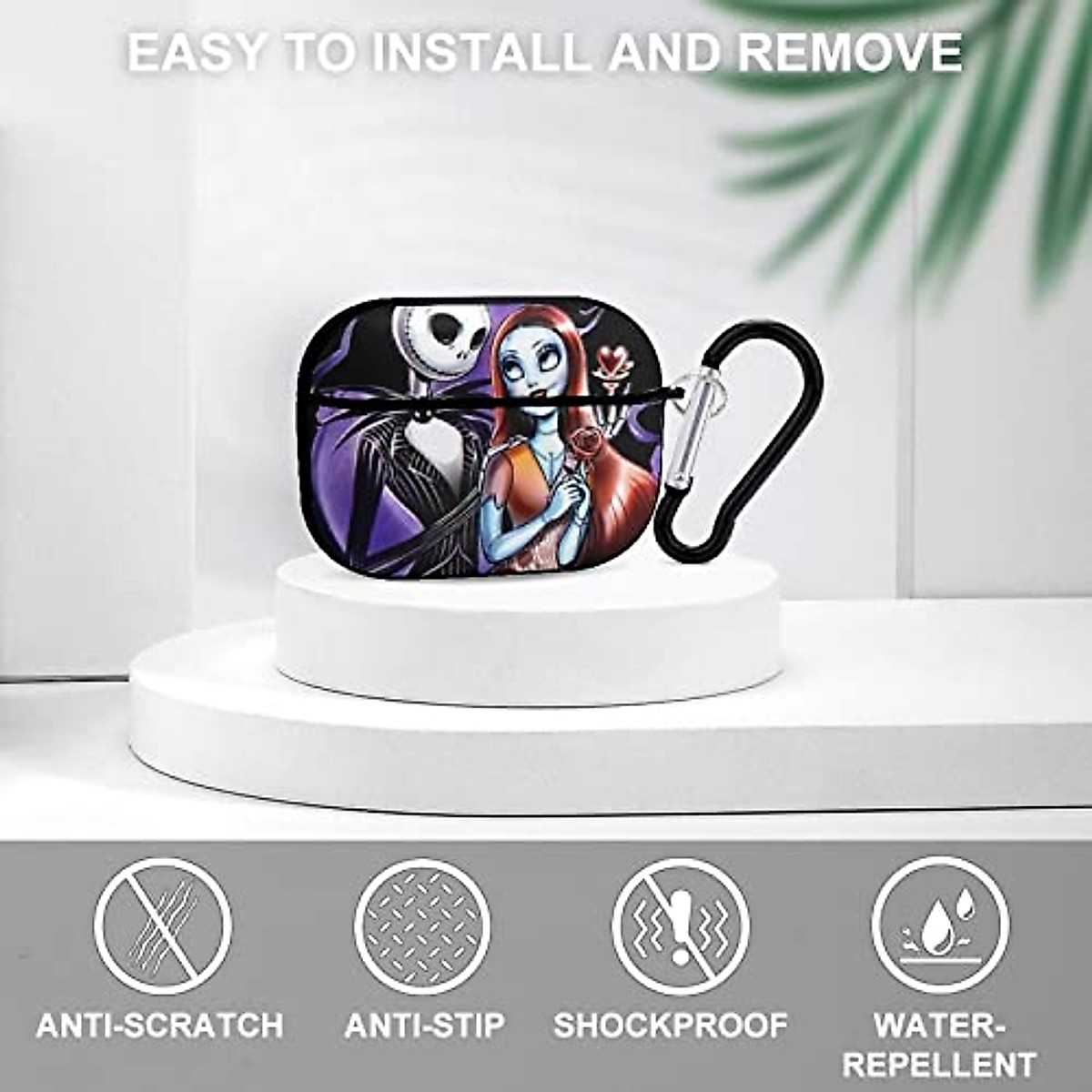 with Airpods Pro Case Purple Black Cartoon Skull Headphone Case Designed for with Airpods Pro Earphone Cover for Men Women with Keychain 2.5inx1.97inx0.9in-Black
