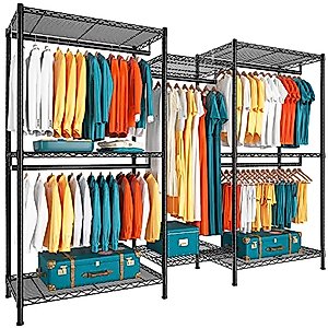 Raybee Clothes Rack, Heavy Duty Clothing Rack Load 835LBS, Clothes Racks for Hanging Clothes Rack, Metal Garment Rack Heavy Duty Clothing Rack, Free Standing Closet, Wardrobe Closet, 77"H*75"W*17.8"D