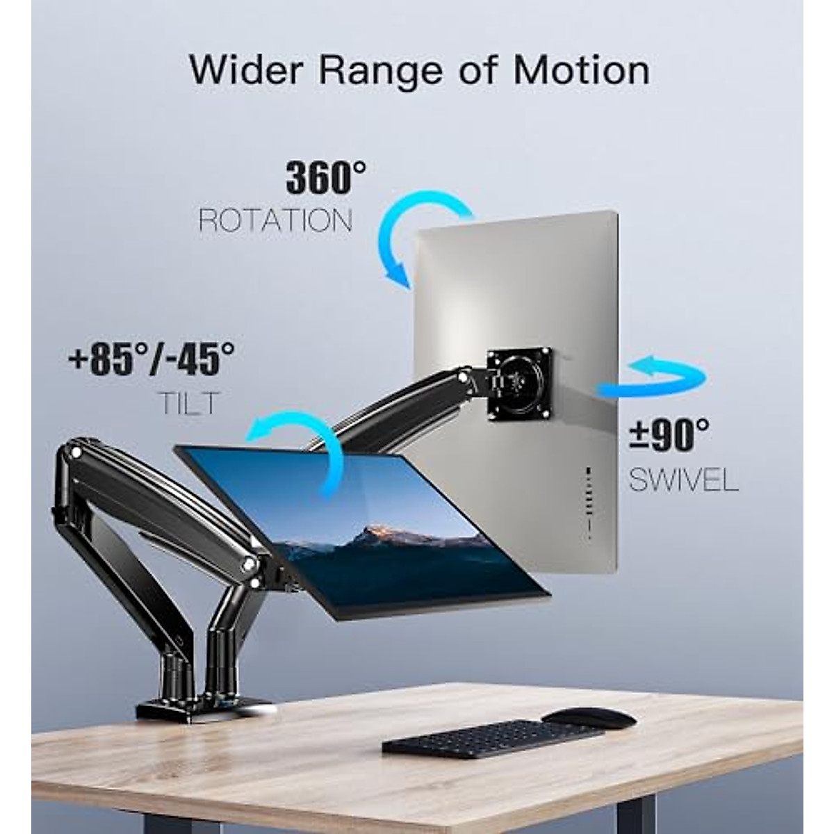 HUANUO Dual Desk Monitor Stand, for Two 13-35" Screens with USB, Height Adjustable Ultrawide Double Gas Spring Arm for 2 Monitors, 75 x 75mm/100 x 100mm VESA Mount, Hold up to 26.4lbs/Arm