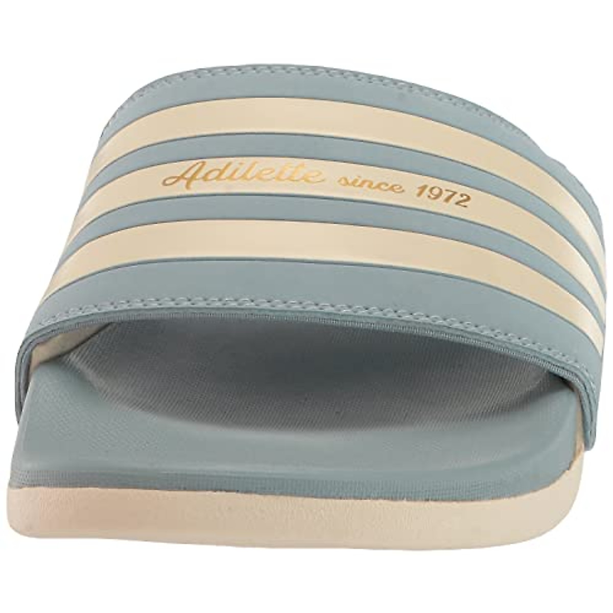 adidas Unisex Adilette Comfort Slide Sandal, Magic Grey/Wonder White/Gold Metallic, 15 US Women