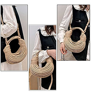 Qiayime Hand-Woven Bread Women's Clutch Top Handle Satchel Shoulder Crossbody Creative Noodles Purses Underarm Bag Handbag (Khaki)