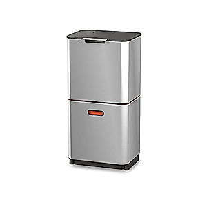 Joseph Joseph Totem Max 60 Liter Waste Separation and Recycling Kitchen Trash Can with Odor Filter and Removable Food Waste Caddy, Stainless Steel