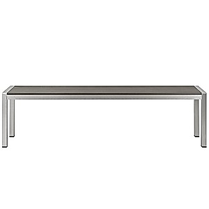 Modway Shore Aluminum Outdoor Patio Bench in Silver Gray