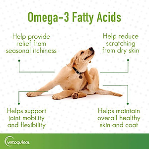 Vetoquinol Triglyceride Liquid Omega 3 Supplement for Dogs & Cats, Liquid Fish Oil Supplement w/EPA and DHA, Promotes Skin, Coat, Joint, & Immune Health, Omega 3 Fish Oil for Dogs & Cats, 8oz, 2 Pack