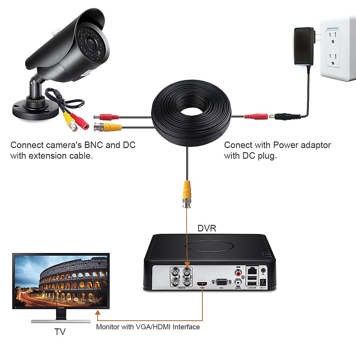 WILDHD Bnc Cable 4x150ft All-in-One Siamese Video and Power Security Camera Cable,BNC Extension Wire Cord with 2 Female Connectors for All Max 5MP HD CCTV DVR Surveillance System (4x150ft,Black)