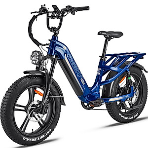 FREESKY Rocky 2025 Electric Bike for Adults 1200W Motor,90/105mile Range, 28+MPH Cargo Ebike with 48V 20/25Ah Samsung Battery Cell, 20x4 Fat Tires & Full Suspension Step-Through for Men/Women