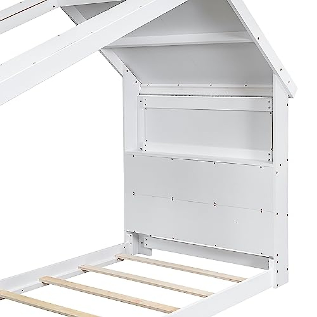 Bellemave Twin Floor Bed for Kids,Twin Size House Bed Frame with Roof, Window and Led Light Design,Wood Twin Montessori Floor Bed for Girls Boys, White