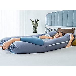 QUEEN ROSE Cooling Pregnancy Pillows, U Shaped Silky Maternity Pillow for Pregnant Women, 55 Inch Pregnancy Body Pillow for Sleeping, Back Pain Relief and Pregnant Legs, Hips, Belly Support, Blue