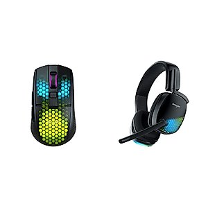 ROCCAT Burst Pro Air Lightweight Symmetrical Optical Wireless RGB Gaming Mouse, Black & Syn Pro Air Wireless PC Gaming Headset, Lightweight, 3D Audio Surround Sound, Black