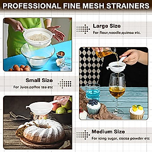 3 Pcs Plastic Nylon Mesh Strainer Colander with Handle Double Ear Fine Food Mesh Strainer Flour Sifter for Baking Kitchen Strainer Kefir Tea Juice Pasta Strainer (3 Inch, 5 Inch, 7 Inch)