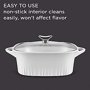 CorningWare, Non-Stick 3.2 Quart QuickHeat Roaster with Lid, Lightweight Roaster, Ceramic Non-Stick Interior Coating for Even Heat Cooking, French White