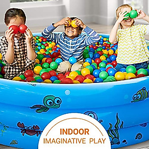AsterOutdoor Kids Inflatable Swimming Pool 3 Rings Round Pools Baby Ball Pit Paddling Pool for Toddler/Kiddie/Girl/Boy, Indoor&Outdoor Water Game Play Center for Garden, Blue, 59" x 16"