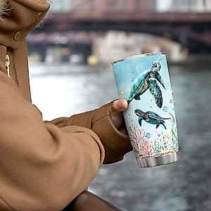 Wassmin Sea Turtle Gifts for Women Personalized Sea Turtle Tumbler Stainless Steel 20oz 30oz Coffee Travel Cup Custom Gifts for Woman Girls Friend Spirit Animal Lovers Birthday Christmas