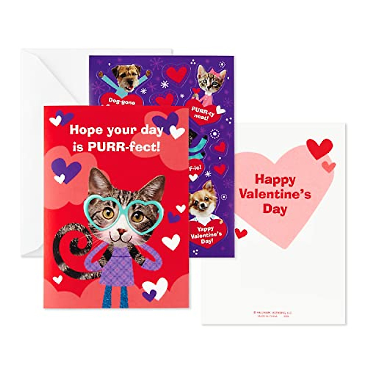 Hallmark Kids Valentines Day Cards and Stickers Assortment, Puppies and Kittens (24 Cards with Envelopes)
