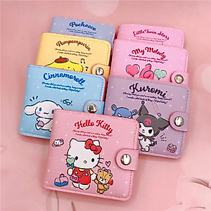 NSRAOIM Cute Small Wallet for Women and Girls, Kawaii Leather Slim Purse Bifold Card Holder Coin Pocket and ID Window, 2Pcs Set