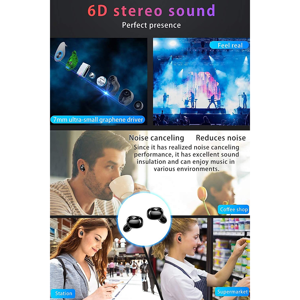 Wireless Earbuds Bluetooth 5.0 with 3000mAh Charging Case LED Battery Display 120H Playtime IPX7 Waterproof TWS Stereo Headphones in Ear Built in Mic Headset Deep Bass Hi-Fi Sound for Sport Black